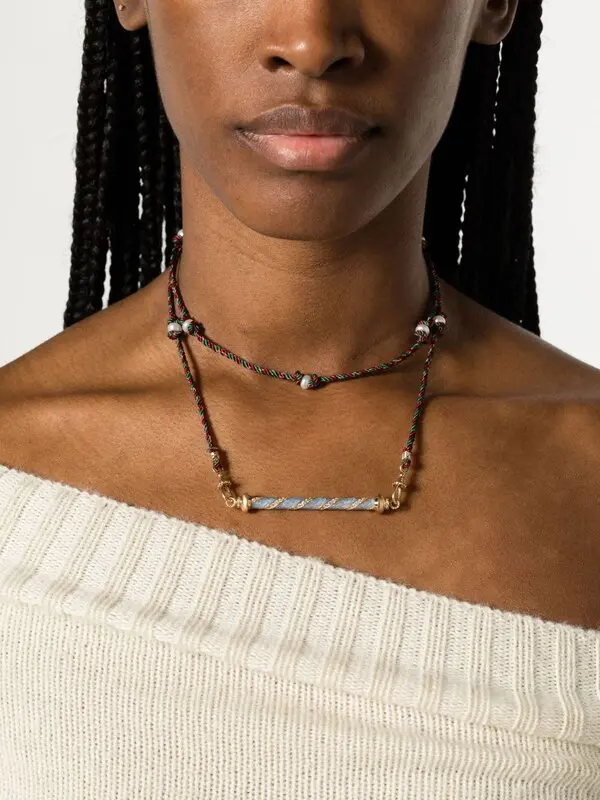 MARIE LICHTENBERG 18kt Yellow Gold Diamond Candy Cane Necklace - Blue