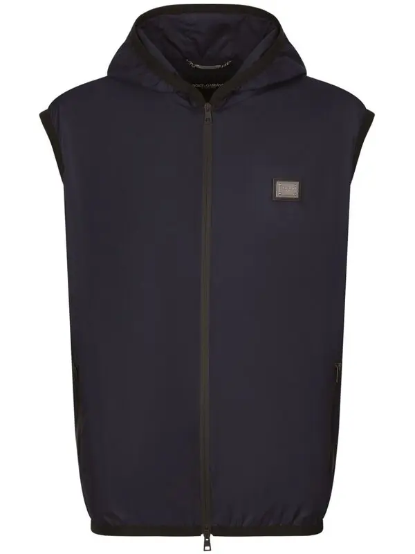 Dolce & Gabbana Logo-plaque Hooded Gilet - Blue