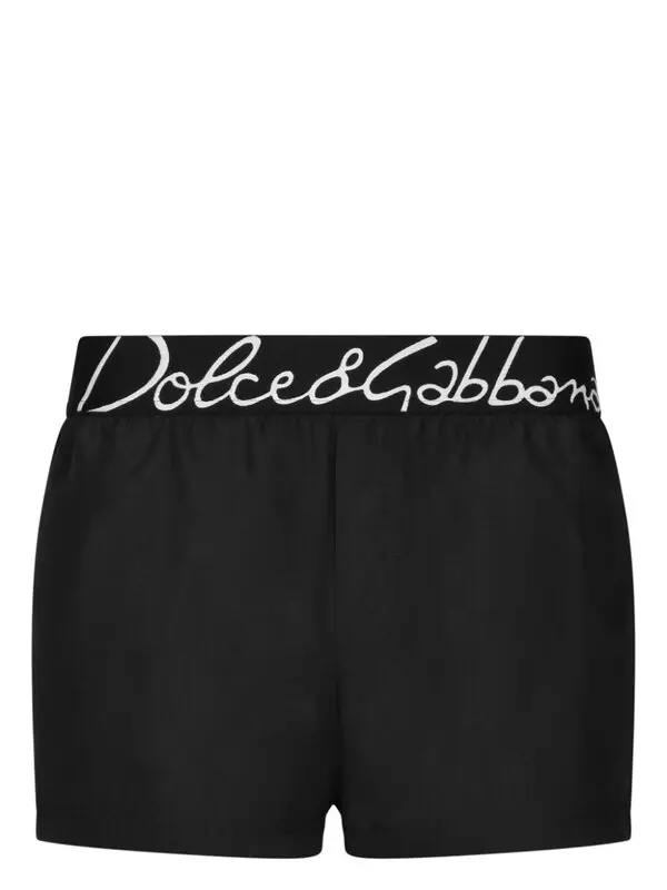 Dolce & Gabbana Logo-waistband Swim Shorts - Black