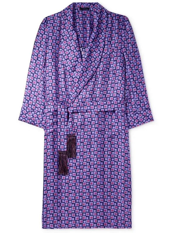 Charvet Belted Printed Silk-twill Robe - Purple