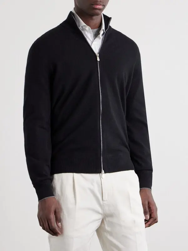 Brunello Cucinelli Cashmere Zip-up Sweater - Black