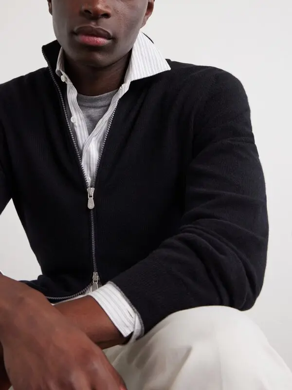 Brunello Cucinelli Cashmere Zip-up Sweater - Black