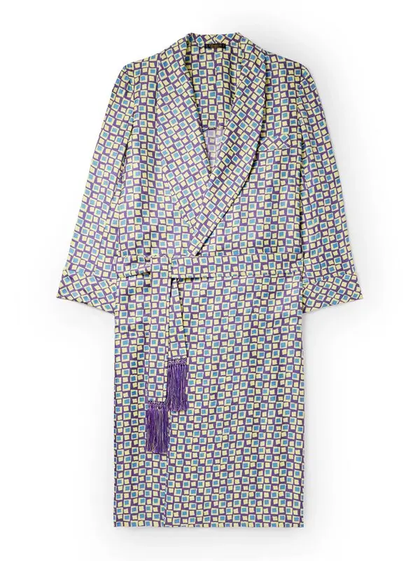 Charvet Belted Printed Silk-twill Robe - Purple