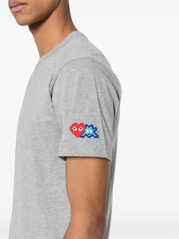Play Comme Des Garcon X The Artist Invader Pixelated-appliqué T-shirt - Grey