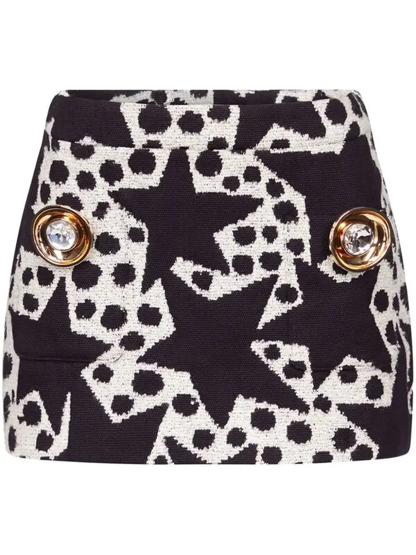 AREA Crystal Medallion Jacquard Miniskirt