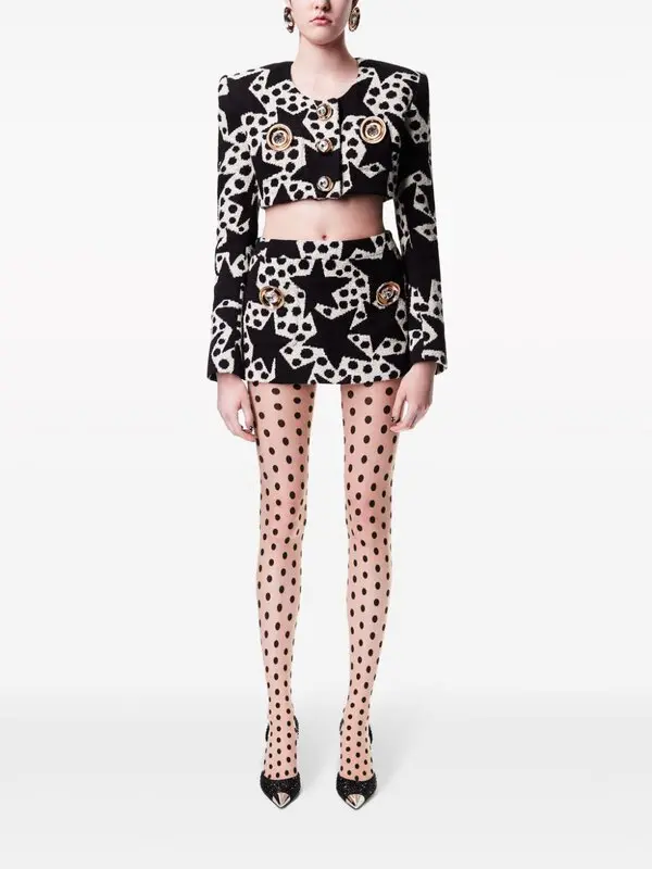 AREA Crystal Medallion Jacquard Miniskirt