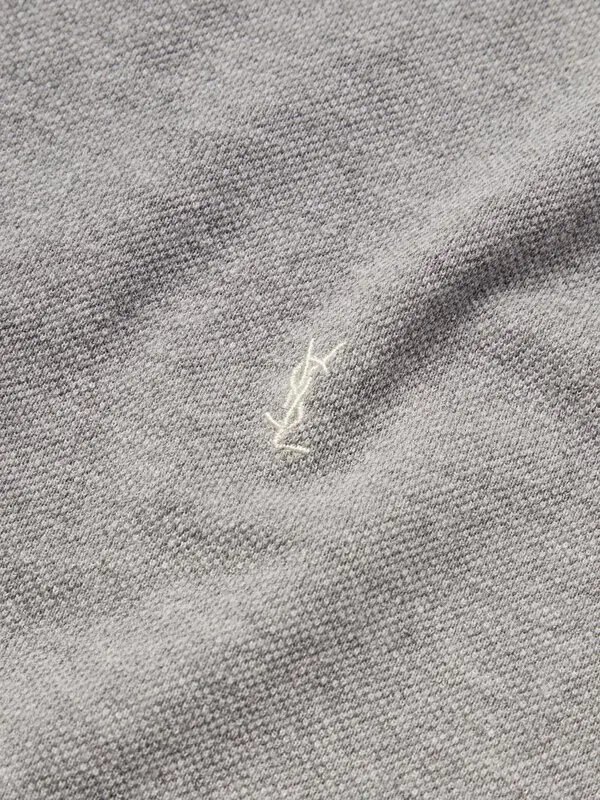 Saint Laurent Logo-embroidered Cotton-blend Piqué T-shirt - Gray