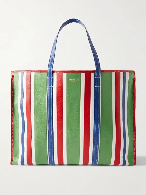 Balenciaga Chatelet Logo-print Striped Leather Tote Bag - Green