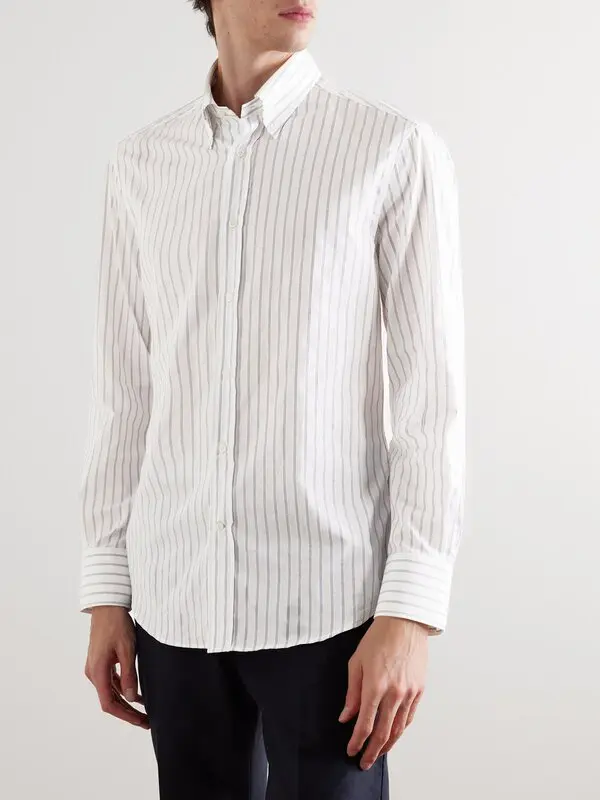 Brunello Cucinelli Button-down Collar Striped Cotton Shirt