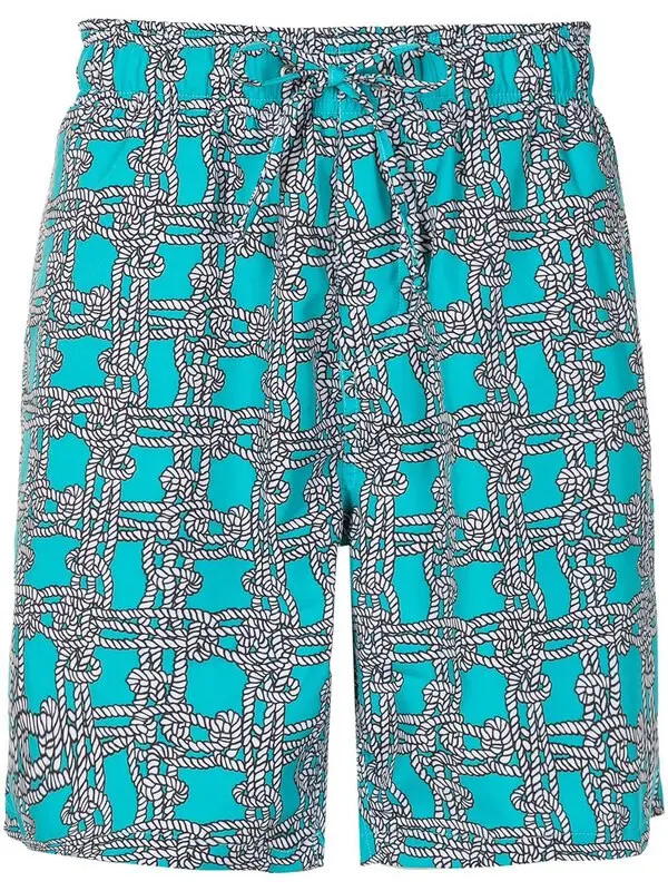 AMIR SLAMA Knot-print Swim Shorts - Blue