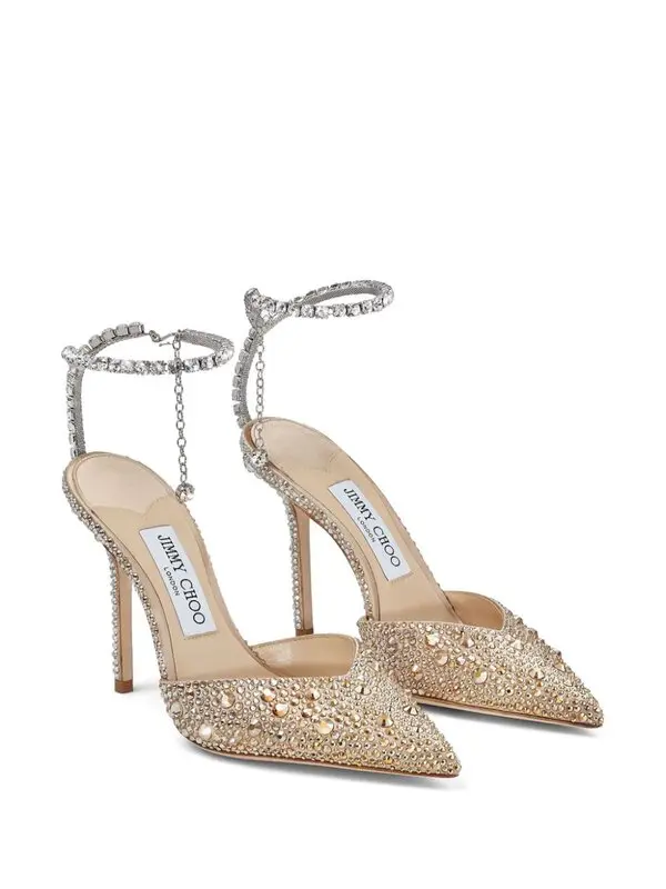JIMMY CHOO Saeda 100 Pumps With Crystal Embellishment And Anklet - Gold