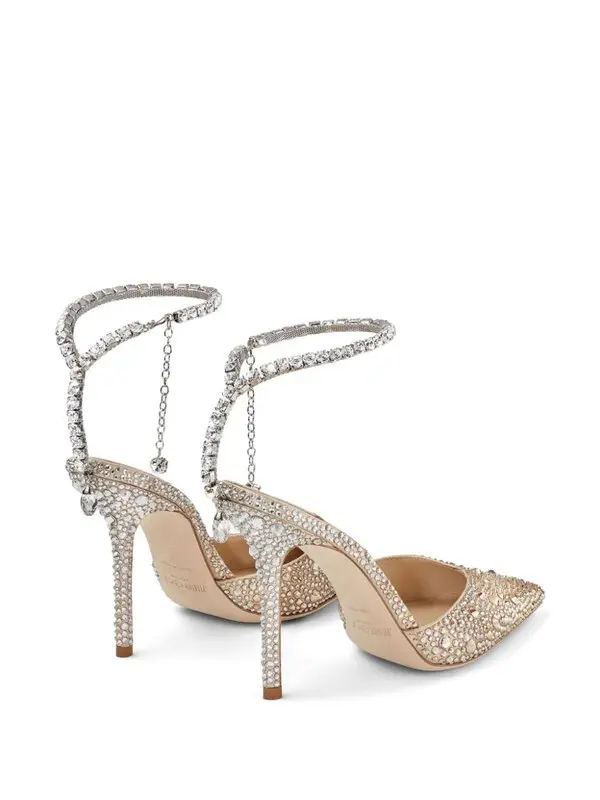 JIMMY CHOO Saeda 100 Pumps With Crystal Embellishment And Anklet - Gold