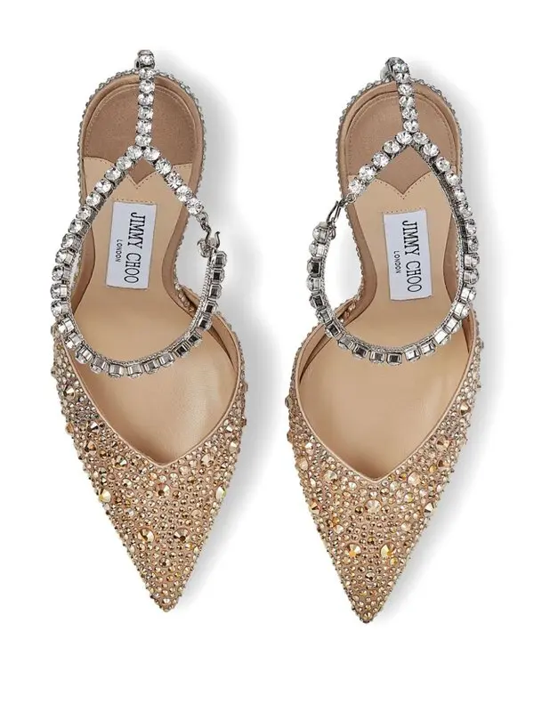 JIMMY CHOO Saeda 100 Pumps With Crystal Embellishment And Anklet - Gold