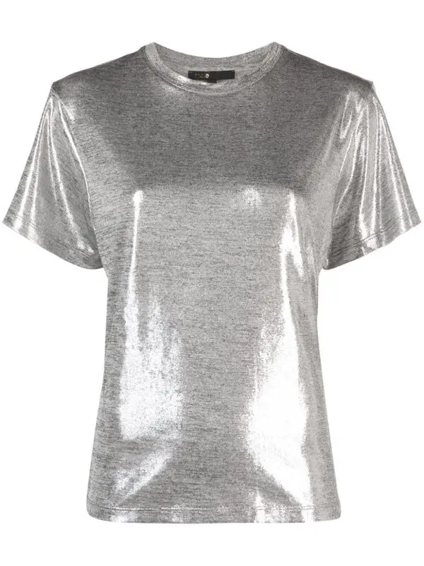 Maje Lamé Round-neck T-shirt - Silver