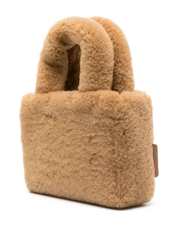 Amina Muaddi Amini Giuly Shearling Tote Bag - Brown