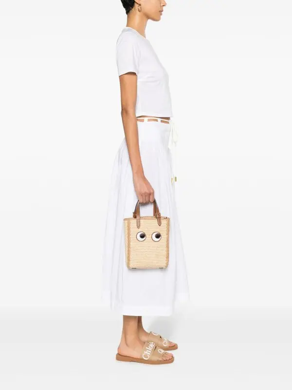 ANYA HINDMARCH Eyes-embroidered Raffia Tote Bag - Neutrals