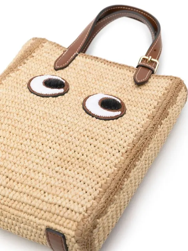 ANYA HINDMARCH Eyes-embroidered Raffia Tote Bag - Neutrals