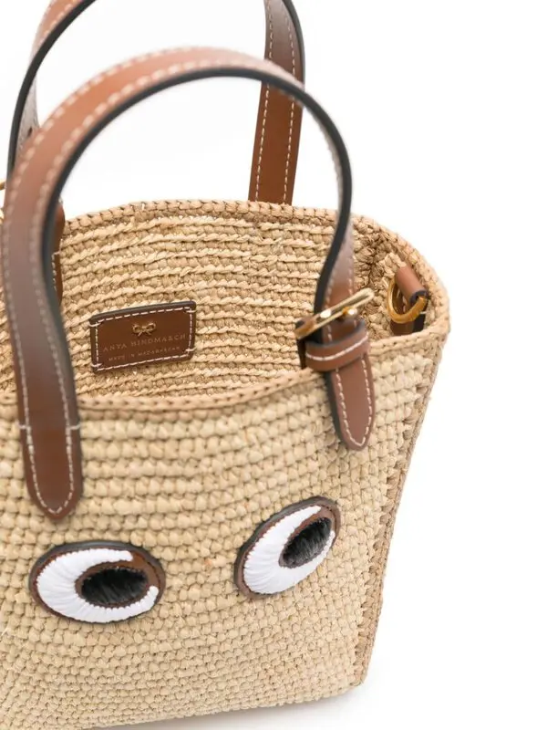 ANYA HINDMARCH Eyes-embroidered Raffia Tote Bag - Neutrals