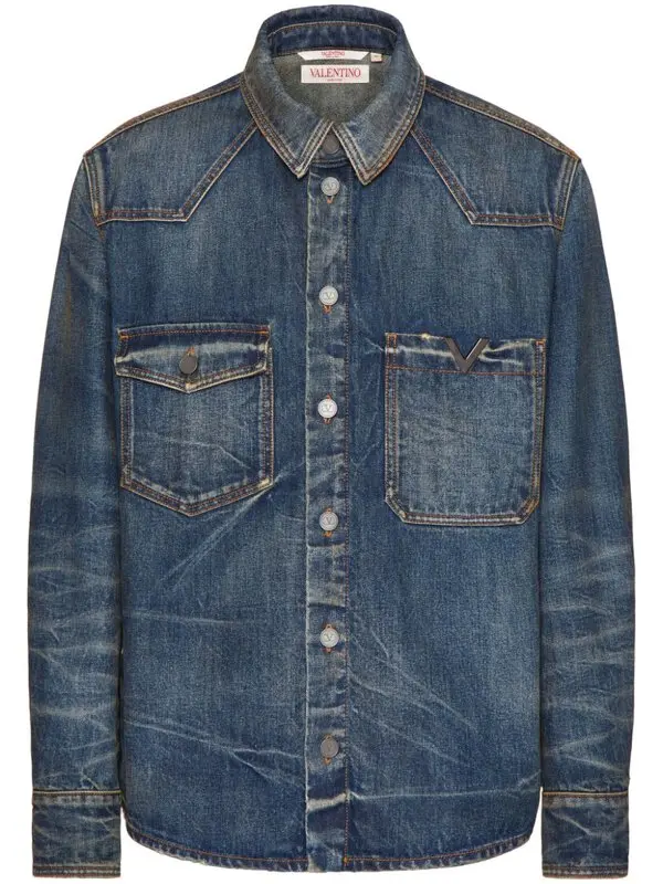 Valentino Garavani V-detail Denim Shirt - Blue