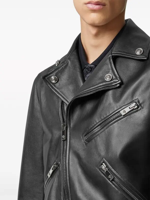 Versace Leather Biker Jacket Black Editorialist - Main Image