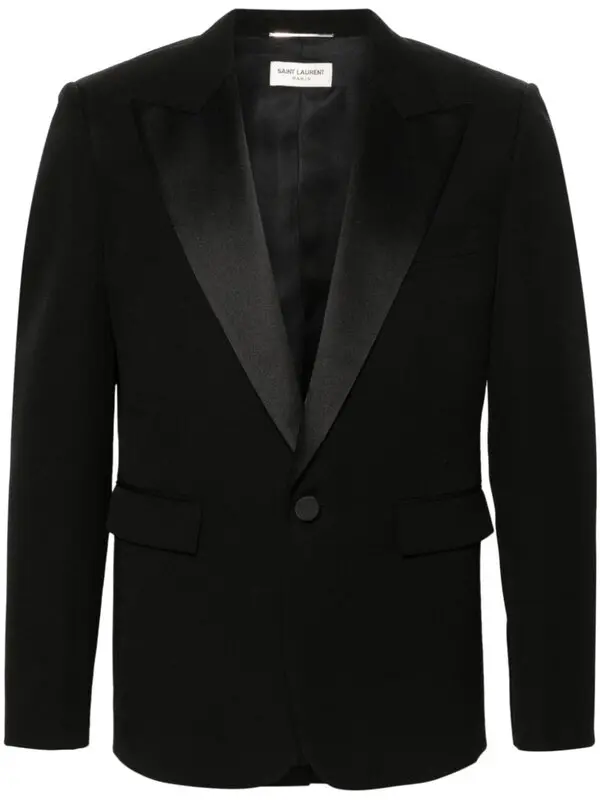 Saint Laurent Tuxedo Jacket In Grain De Poudre - Black