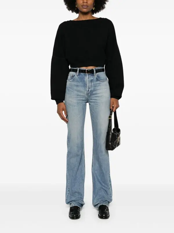 Saint Laurent Cropped Cotton Sweatshirt - Black