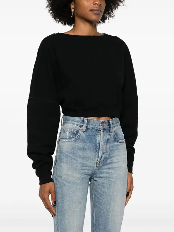 Saint Laurent Cropped Cotton Sweatshirt - Black