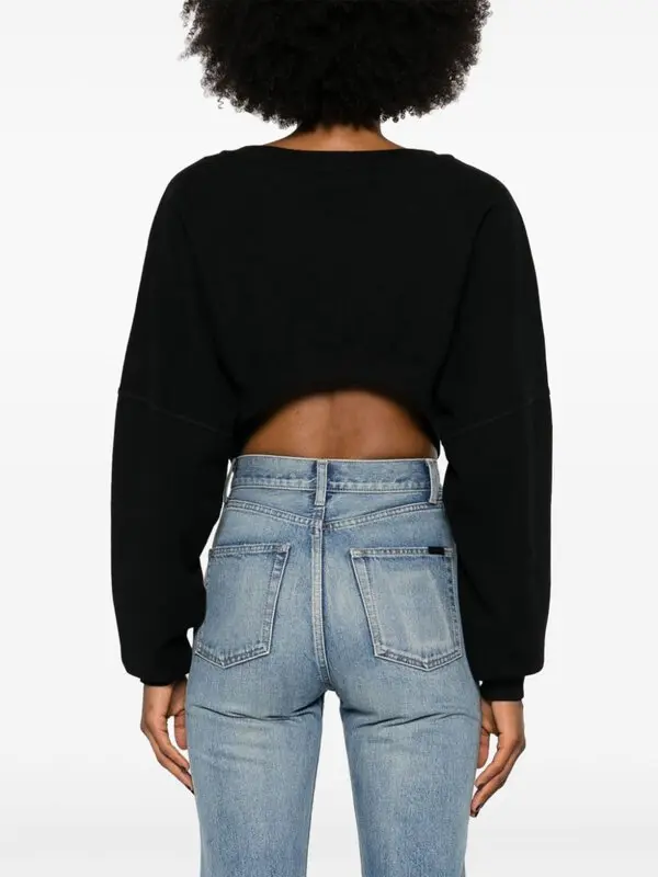 Saint Laurent Cropped Cotton Sweatshirt - Black