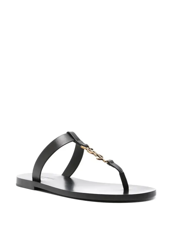 Saint Laurent Cassandre Leather Slides - Black
