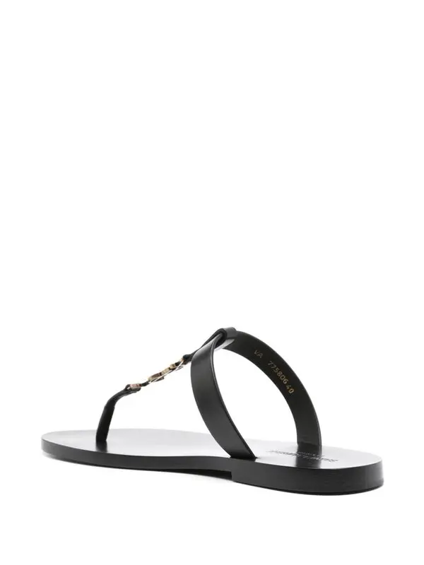 Saint Laurent Cassandre Leather Slides - Black