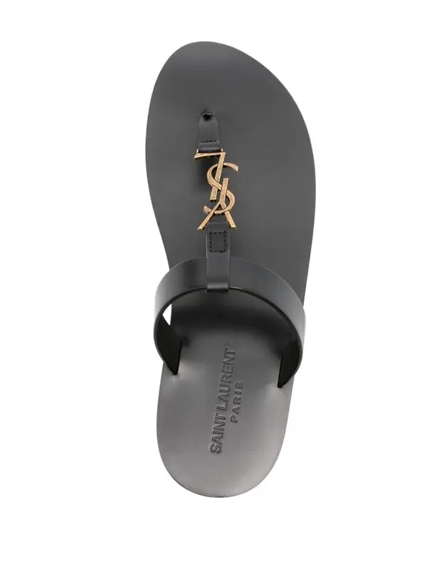 Saint Laurent Cassandre Leather Slides - Black