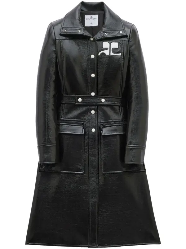 COURREGES Logo-patch Trench Coat - Black