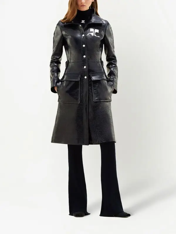 COURREGES Logo-patch Trench Coat - Black