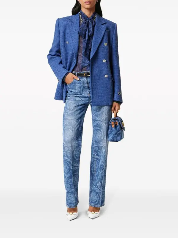 Versace Metallic-threading Double-breasted Blazer - Blue