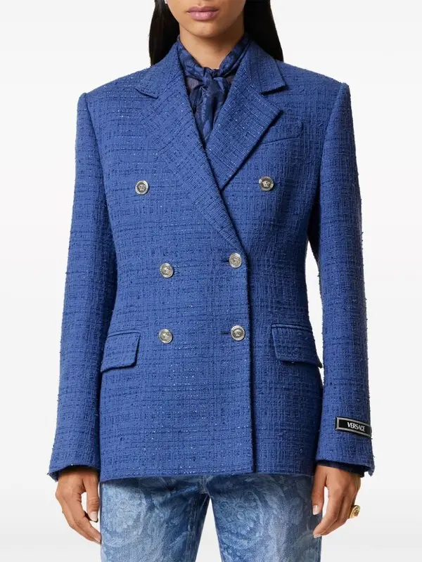 Versace Metallic-threading Double-breasted Blazer - Blue