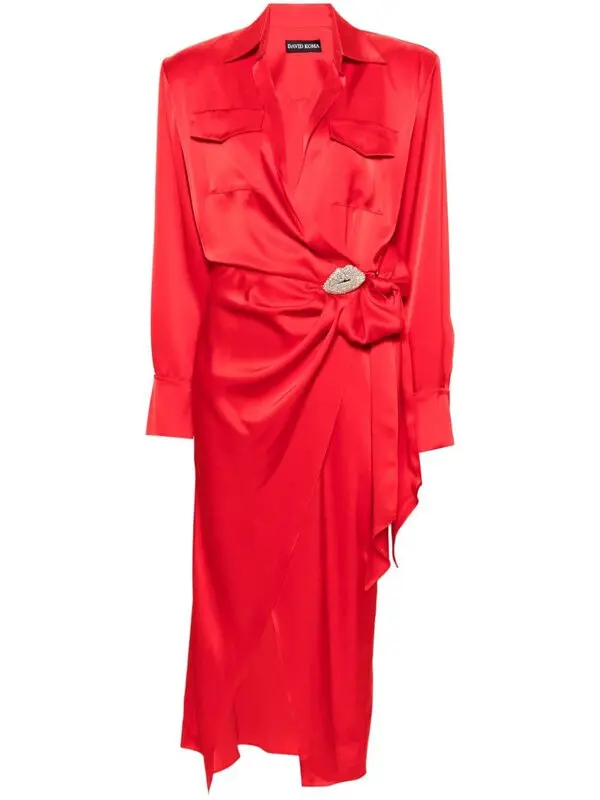 David Koma Satin Wrap Midi Dress