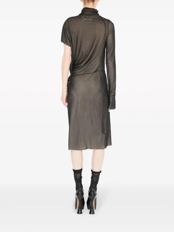 MAISON MARGIELA Asymmetric Ruched Midi Dress - Black