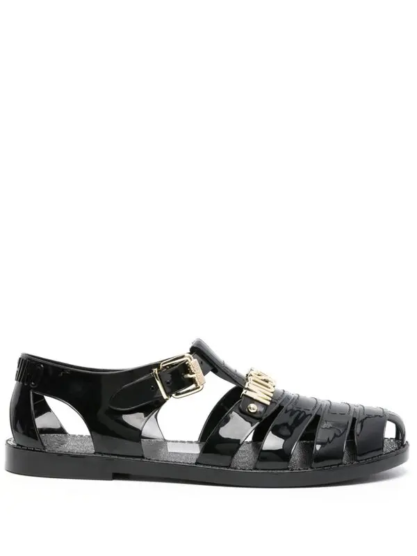 Moschino Logo-Lettering Multi-Strap Sandals In Black - 50  display picture 1