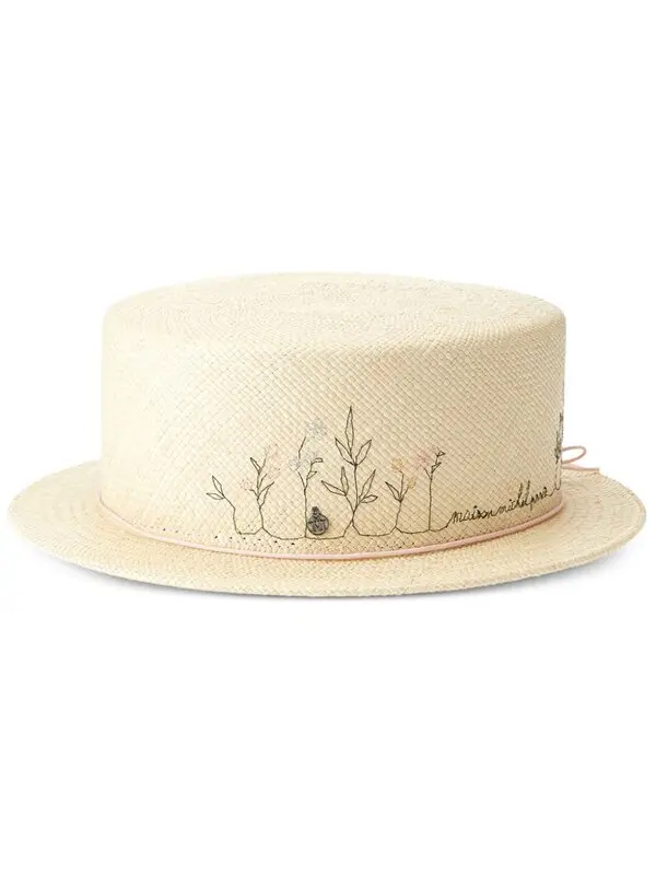 MAISON MICHEL Auguste Straw Boater Hat - Neutrals