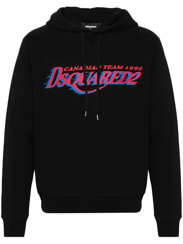 Dsquared2 Logo Print Cotton Hoodie - Black