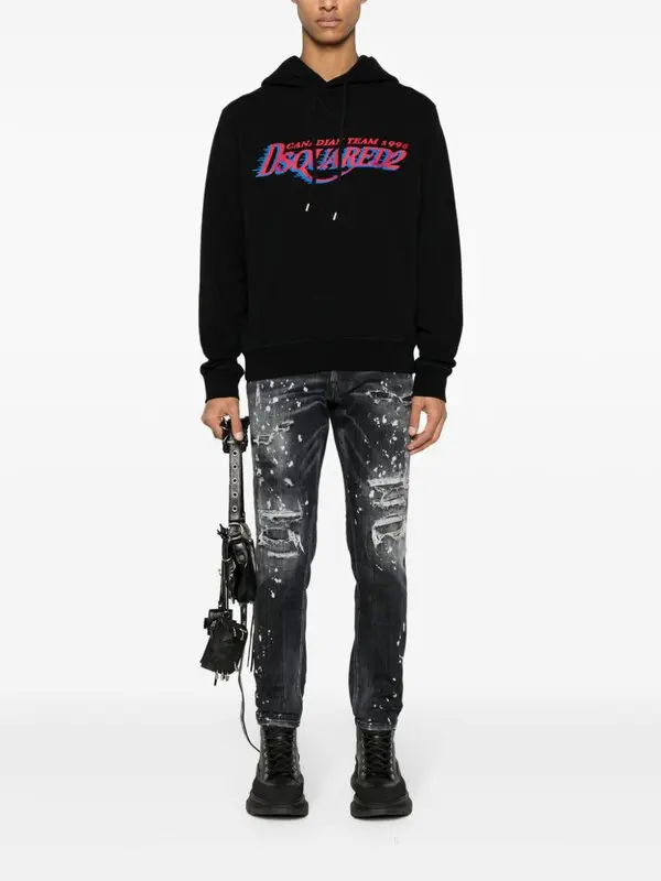 Dsquared2 Logo Print Cotton Hoodie - Black