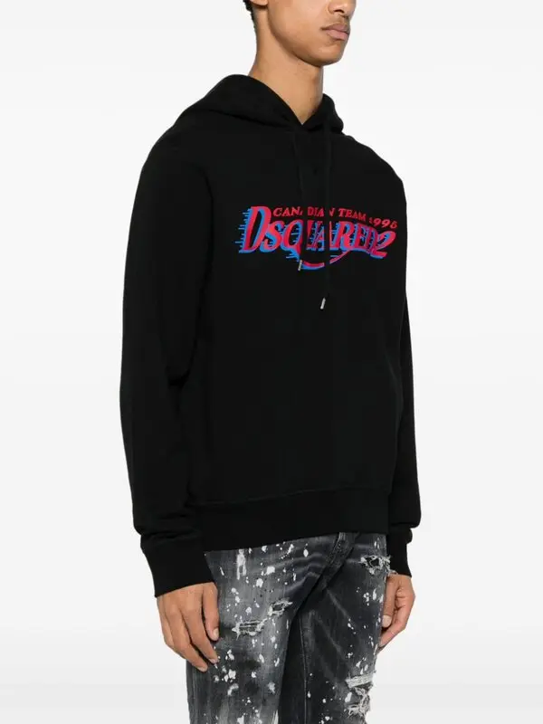 Dsquared2 Logo Print Cotton Hoodie - Black