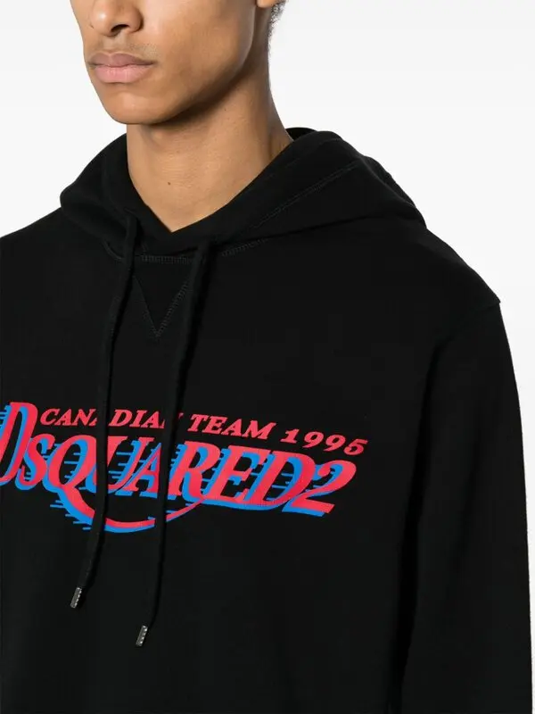 Dsquared2 Logo Print Cotton Hoodie - Black