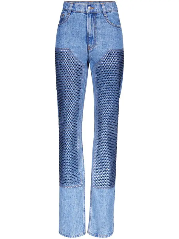 AREA Crystal-embellished Straight-leg Jeans