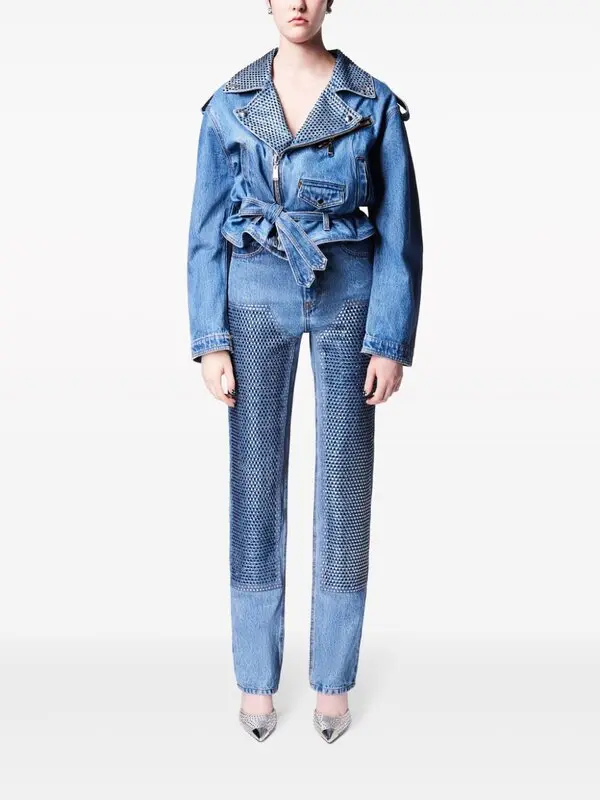 AREA Crystal-embellished Straight-leg Jeans