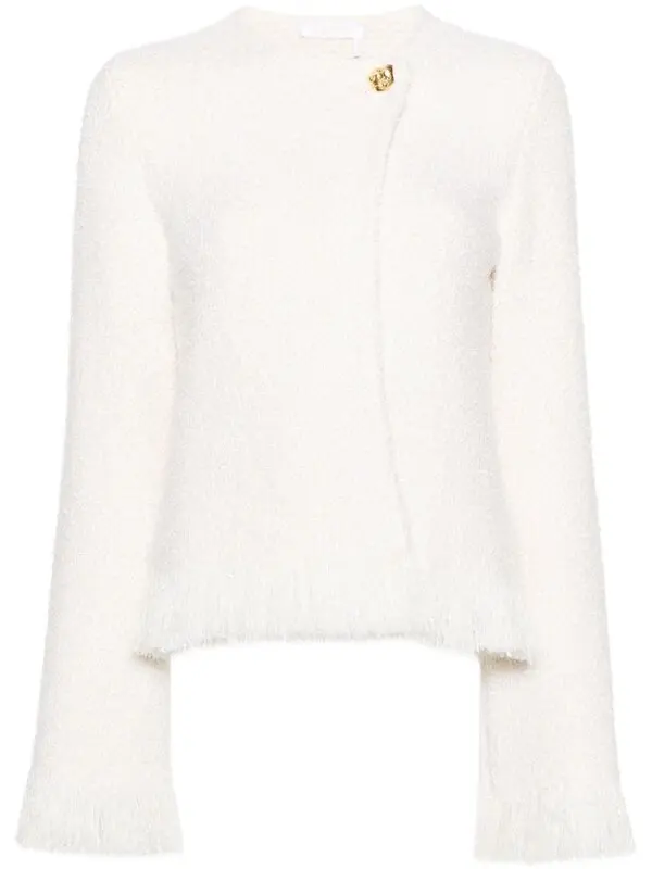 Chloé Frayed-detail Bouclé Tweed Jacket - Neutrals