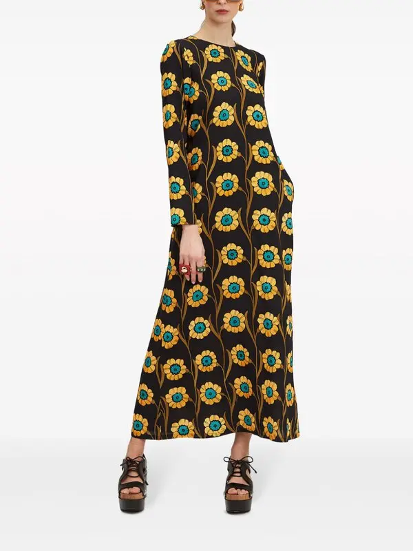 La DoubleJ Swing Floral-print Maxi Dress - Black