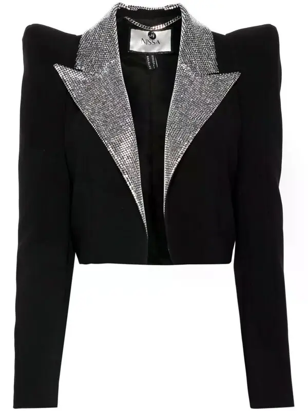 NISSA Crystal-embellished Cropped Blazer - Black