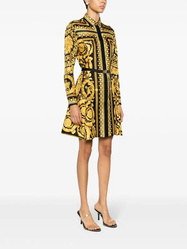 Versace Heritage Baroque-print Silk Mini Dress - Black