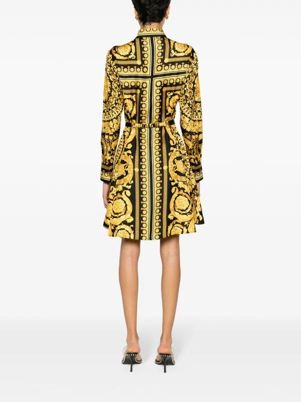 Versace Heritage Baroque-print Silk Mini Dress - Black